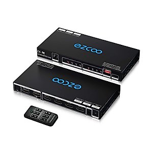 HDMI Matrix 4 in 2 Out 4K 60Hz 4:4:4 HDR 10 Atmos SPDIF 5.1CH Audio Extractor - 16 EDID Option, HDMI Scaler 4K 1080P Sync, Vision Atmos Sync,HDCP2.2 HDMI Matrix 4x2 IR Remote,IR Ext. MX42PRO