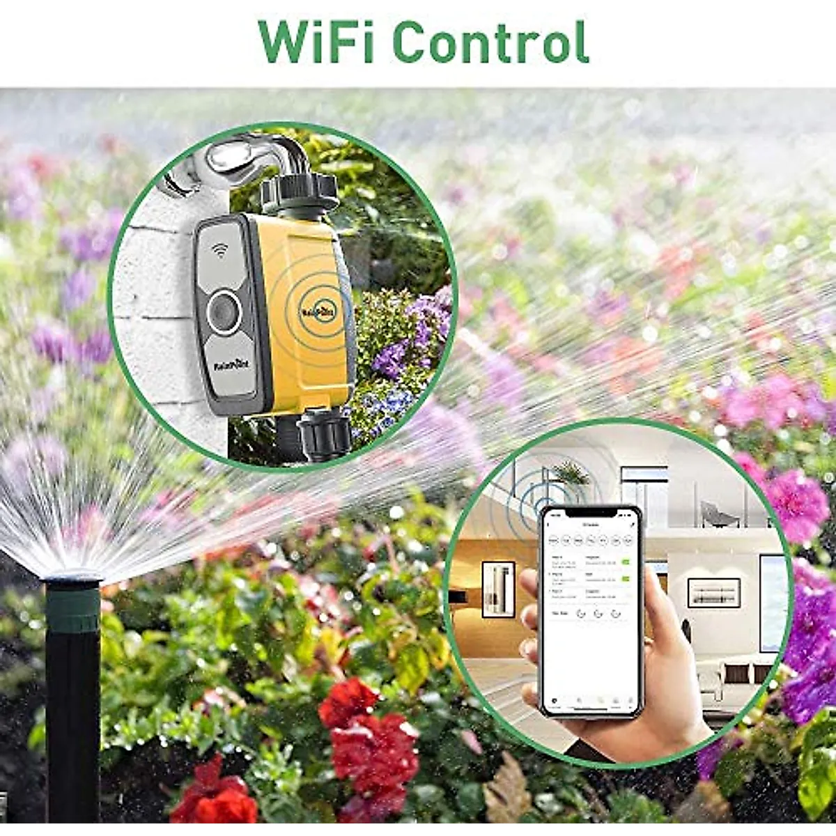 RAINPOINT Sprinkler Timer with Wi-Fi Hub, Smart Watering Timer Programmable Water Timer Hose Faucet Timer, Wireless Remote Control Irrigation System with Water Flow Meter, for Outdoor Yard, Garden