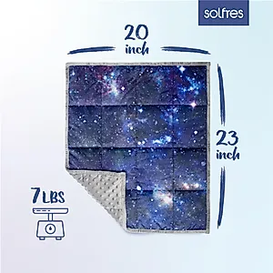 Solfres 7lbs Small Weighted Lap Pad Blanket Throw for Kids Boys Teens 20in x 23in - Sleep Therapy Plush Travel Size with Glass Beads, Dark Blue Universe Galaxy