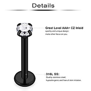 Ftovosyo 10pcs 16g 316L Stainless Steel Lip Ring 3mm Cubic Zirconia Labret Studs Monroe Cartilage Tragus Helix Earring Piercing Jewelry 10mm Bar Length for Women Men Black 10mm