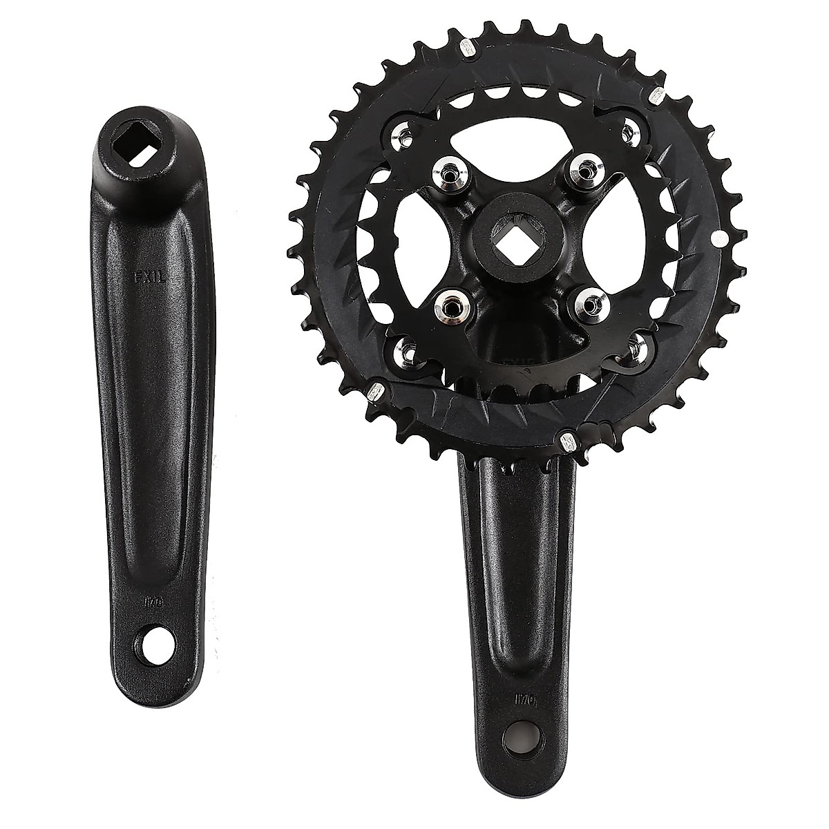BUCKLOS Double/Triple 64/104 BCD Square Taper Bike Crankset - 2x/3x Mountian Bike MTB 170mm Bicycle Cranksets with 22/24/26/32/38/42/44T Chainring for 8/9/10 Speed