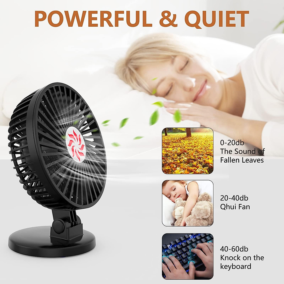 HZD USB Fan, Portable Quiet 3 Speeds Wind Desktop Personal Fan,Small But Powerful, Plug in Power Fan for Home Office Travel Bedroom Desktop (Black)