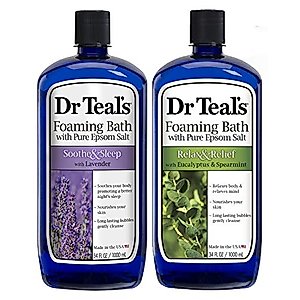 Dr Teal's Foaming Bath Variety Gift Set (2 Pack, 34oz ea.) - Soothe & Sleep Lavender & Relax & Relief Eucalyptus & Spearmint - Pure Epsom Salt & Essential Oils Alleviate Stress & Clear The Mind