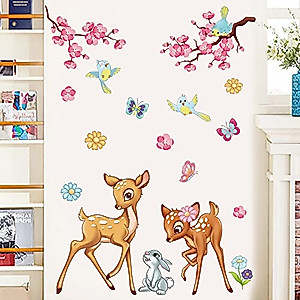 decalmile Woodland Animals Wall Stickers Deer Squirrel Birds Flowers Wall Decals Kids Room Baby Nursery Wall Decor