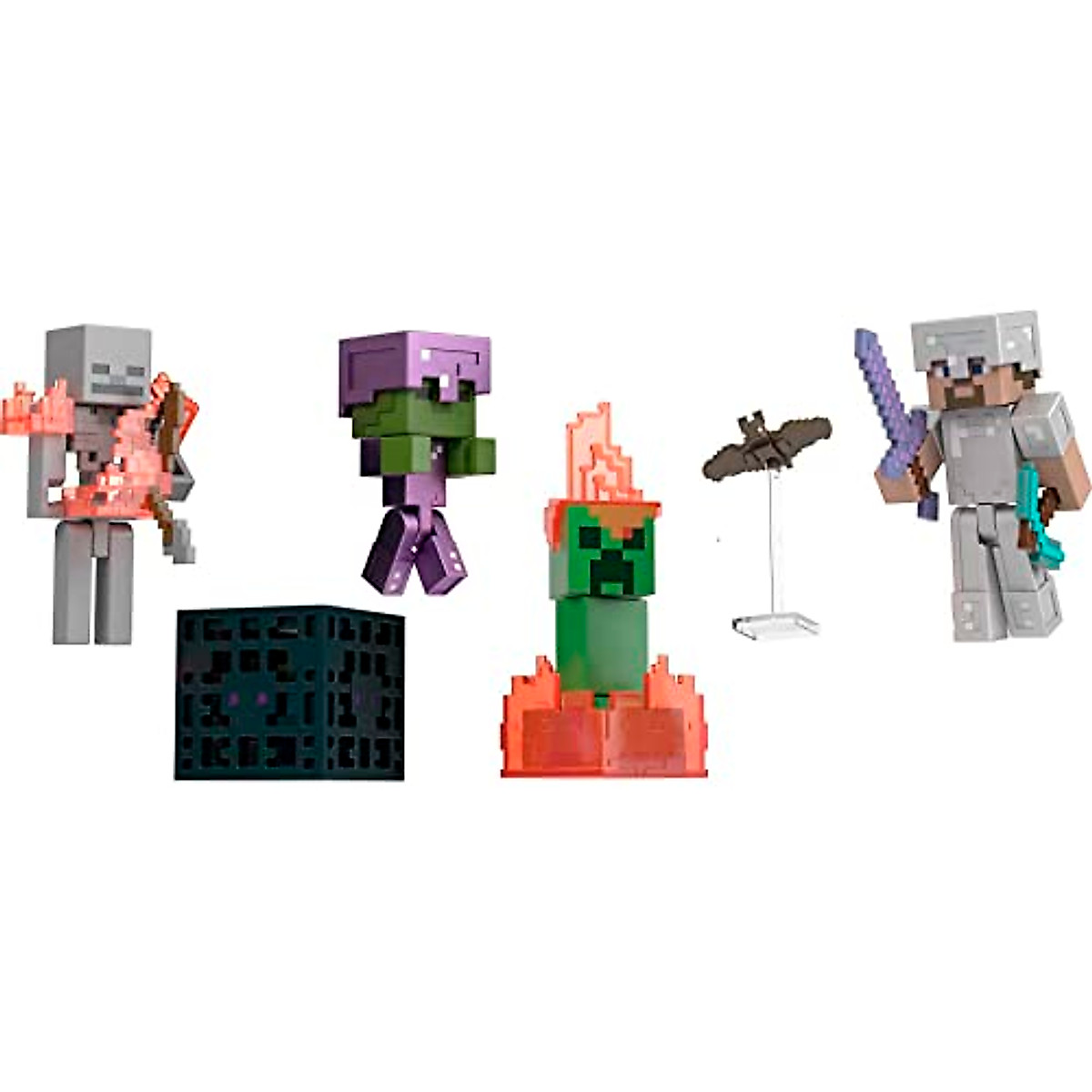 Mattel Minecraft Toys | Story Pack with 4 Action Figures and Accessories | Cave Conflict with Steve and Skeleton | Collectible Gift for Kids (Amazon Exclusive)
