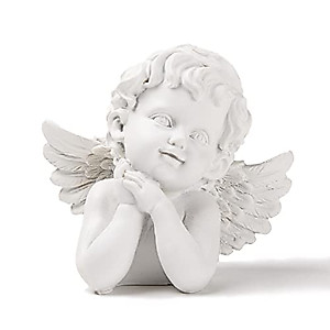 BRABUD Resin White Angle Statue Praying Cherub Statue Indoor Outdoor Home Garden Wings Angel Decoration Figurine Collection 5.1'' TQGJBS69