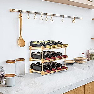 Wine Rack Freestanding Storage 12 Bottle Capacity, 3 Tiers Modular Small Wine Racks Countertop, Farmhouse Wood Wine Holder Stands for Pantry Table Top Organizer (Natural, 12 Bottles)
