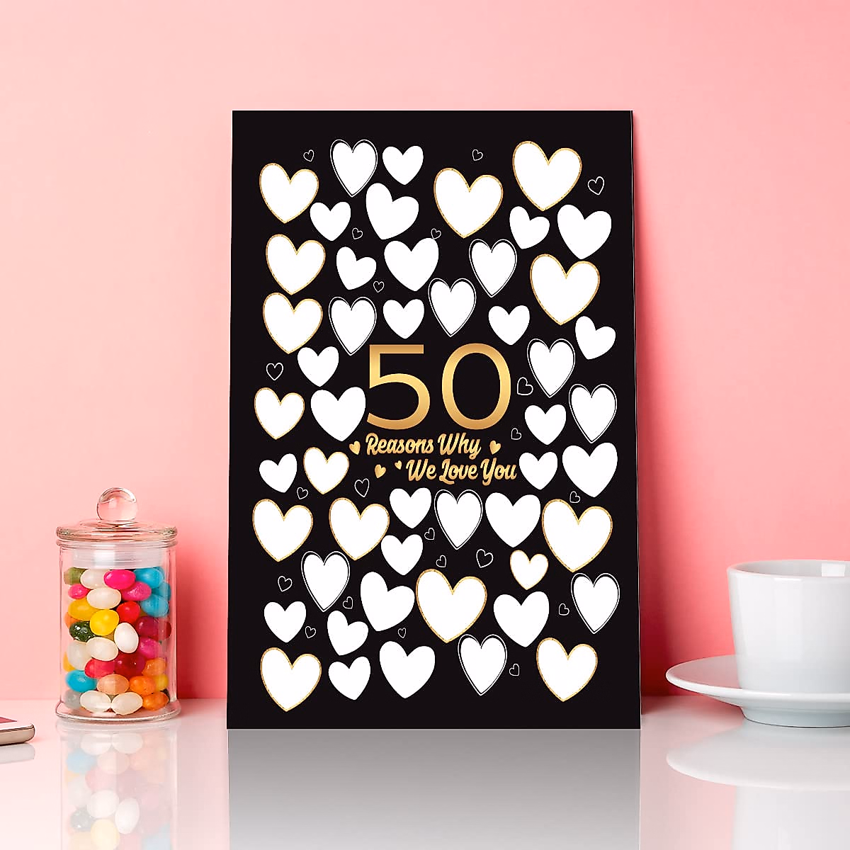 50 Reasons Why We Love You,50th Birthday Decorations,50th Birthday Gift Guest Canvas, For Her, Man, Woman, Sister, Friend, Family, Great 50th Anniversary or 50th Birthday Party Decoration-11x15 inches