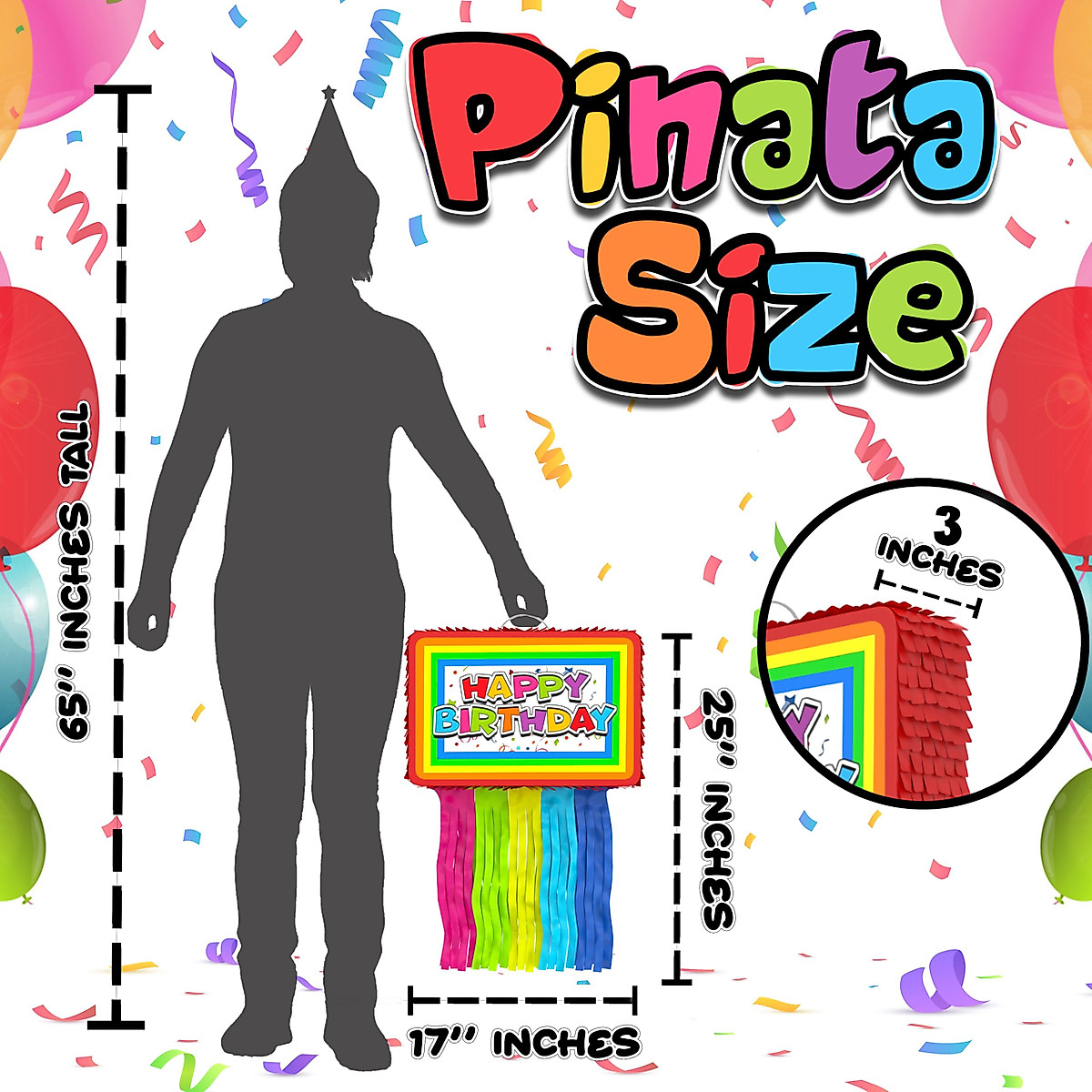 Birthday Piñata 4-Piece Set great for Boy, Girl, and Adult party. Happy Birthday Decorations, fun & unique style, fits candy party favors (16”X10”) durable!