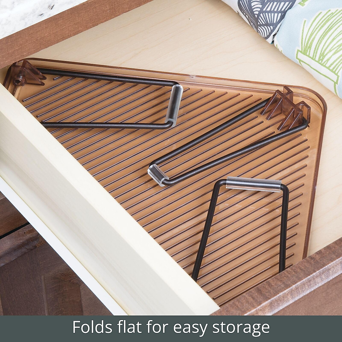 mDesign Plastic/Steel Corner Stackable Rack, Storage Organizer Shelf for Bathroom, Vanity, Countertop, Sink, Cabinet, Holds Makeup, Shower Accessories, Ligne Collection - 2 Pack - Bronze/Amber