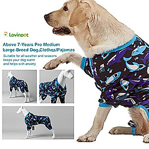 LovinPet Large XXL Dog Clothes - Pet Anxiety Relief, Anti-Shedding Dog Pajamas, Lightweight Stretchy Fabric, Whale Hello There White Print, Large Dog Pjs, Pitbull Clothes All Season /2XL