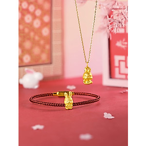 ZHOU LIU FU Real Gold Bracelets for Women Bracelet Lucky Rabbit 24K Gold Jewelry Red Bracelet Solid Gold Charm Fortune Rabbit Charm Bracelets Lucky Bunny Gold Bangle Bracelets