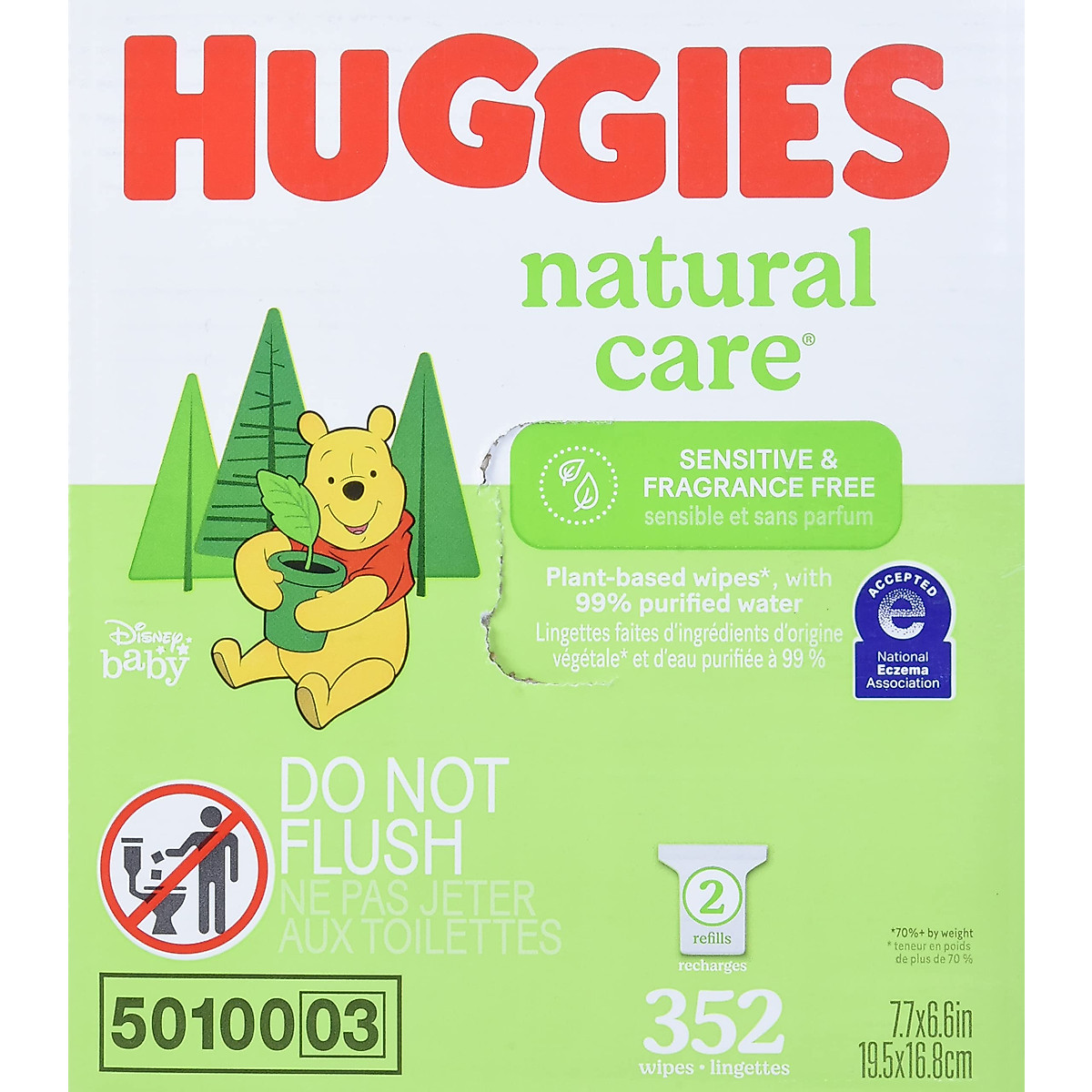 HUGGIES Natural Care Unscented Baby Wipes, Sensitive, 2 Refill Packs (352 Total Wipes)