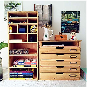 5 Flat Drawer Organizer for Home or Office Desk - Wooden Chest of Drawers - File Organizer with Drawers & 1 Paper Tray Slot - Desk Organizer w/ Storage Drawers & Label Holders - Wood File Box