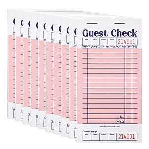 Stock Your Home Pink Guest Check Books for Servers (10 Pack) Server Note Pads, Waiter Checkbook, Food Receipt Book, Restaurant Order Pad, Paper Checks, Waitress Accessories, 500 Total Tickets