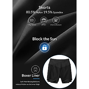baleaf Women's Swim Skirt Bottoms High Waisted Bathing Suit Swimsuits Skirts Pleated Swim Skorts with Pockets Black S