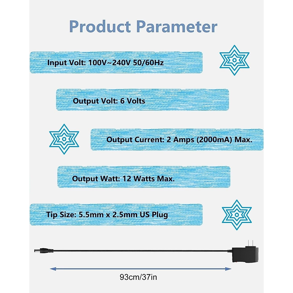 6V DC Power Supply 2A Universal AC Adapter, 100-240V 50/60Hz AC to DC 6 Volts 2Amp Power Adapter Transformer, DC 6V Power Cord, 5.5mm x 2.5mm DC Plug