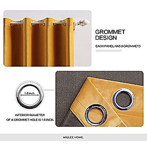 MIULEE Velvet Curtains Mustard Yellow Grommet Curtains Thermal Insulated Soundproof Room Darkening Curtains/Drapes for Living Room Bedroom 52x90 Inch Set of 2 Bundle Pinch Pleated Curtains 2 Panels