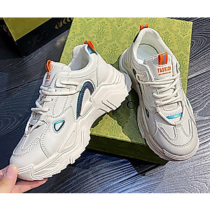 VV87 Women's PU Breathable Casual Walking Running Shoes Platform Fashion Sneakers Beige 6 US