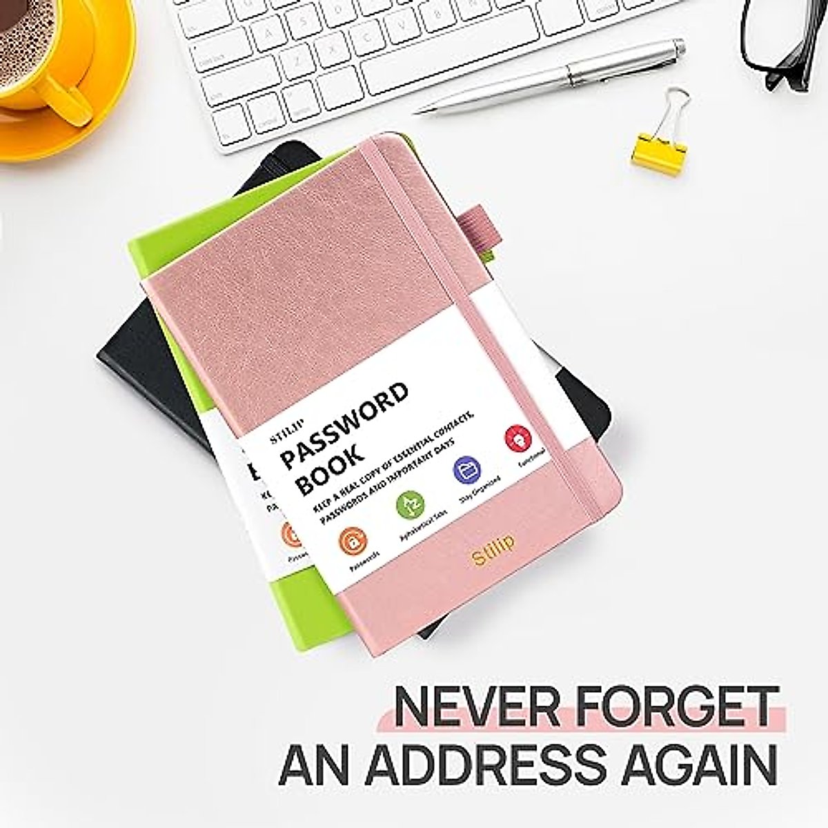 Stilip Password Book with Alphabetical Tabs - Upgraded Hardcover Password Keeper with PU,Perfect for Record Organize Your Passwords - Rose Gold