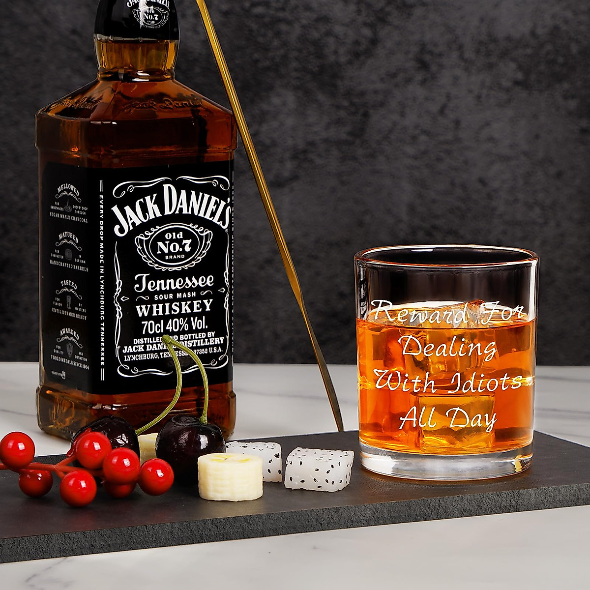 Futtumy Reward For Dealing With Idiots All Day Whiskey Glass, Funny Gifts for Men Coworker Friend Husband Boss Him, Novelty Old Fashioned Glass for Christmas Fathers Day Bosses Day Birthday, 10 oz