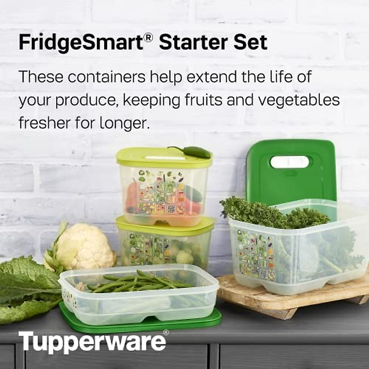 Tupperware Brand FridgeSmart Starter Set - 4 Containers to Store & Extend Shelf Life of Produce + Lids - Dishwasher Safe & BPA Free