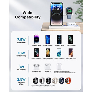 Wireless Charger, 3 in 1 Wireless Charging Station for Multiple Devices,Wireless Charging Stand for iPhone15 14 13 12 11 Series, AirPods Pro 3 2 & Apple Watch [UL-Listed] (White)