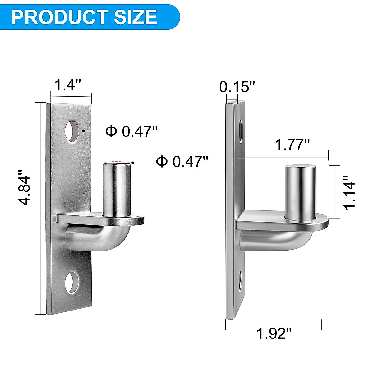 Wall Mount Gate Hinge, Gate Hinges Heavy Duty, 2 Pack Chain Link Fence Gate Hinges, Wall Mount Gate Hinges with 5/8 Hinge Pin (Screws Not Included)