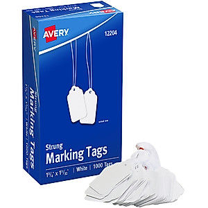 AVERY White Marking Tags Strung, Pack of 1000 (12204),,1 3/4 x 1 3/32
