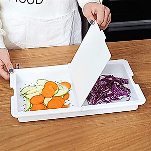 GULRUH Wood Cutting Boards for Kitchen, Foldable Food Cutting Board 3 in 1 Cutting Board Plastic Basket Drain Tray Multifunctional Kitchen Table Durable and Non-Greasy Kitchen Tool (Color : White)