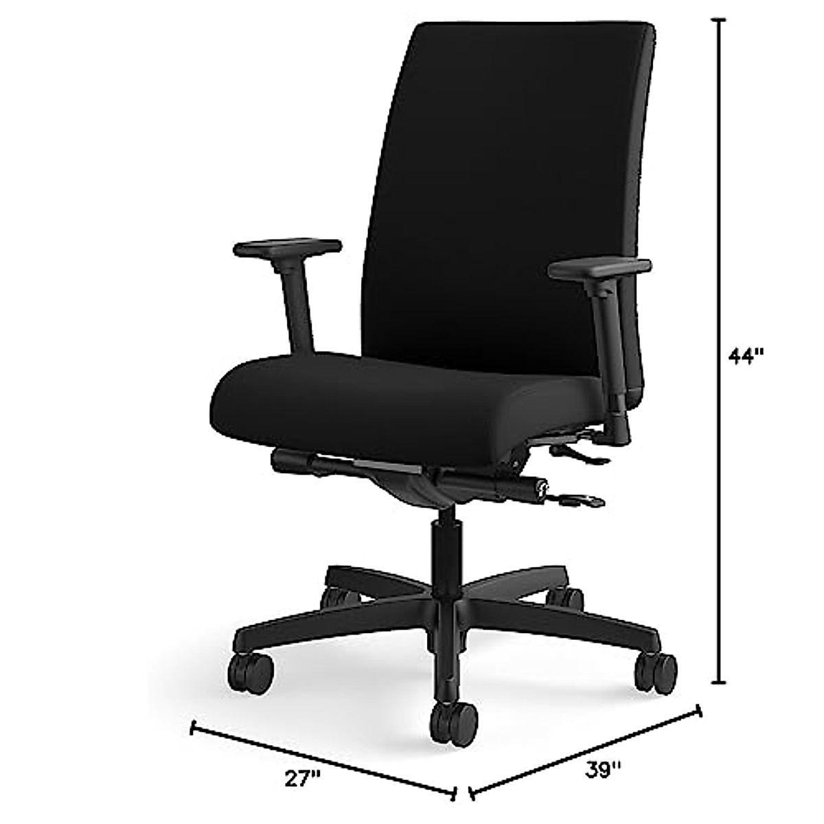 HON Ignition Series Mid-Back Work Chair - Upholstered Computer Chair for Office Desk, Black (HIWM3)