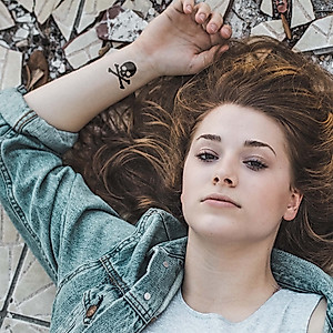 FashionTats Black Skull & Crossbones Temporary Tattoos (25-Pack) | Skin Safe | MADE IN THE USA | Removable