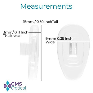 GMS Optical® Soft Silicone Symmetrical Shape Eyeglass Nose Pads (15mm Push-in, 10 Pair)