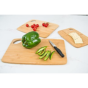 Lipper International Bamboo Wood Thin Cutting Board with Oval Hole in Corner, Assorted Sizes, Set of 3