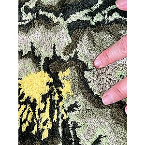 Wedding Gift Green Peony Flowers Shape Round Area Rugs Polyester Rug for Bedroom/Kitchen/Bathroom Indoor Floor Mat Living Room Carpet Soft Fluffy Plush Anti-Skid Washable Doormat 23.6" X 23.6"