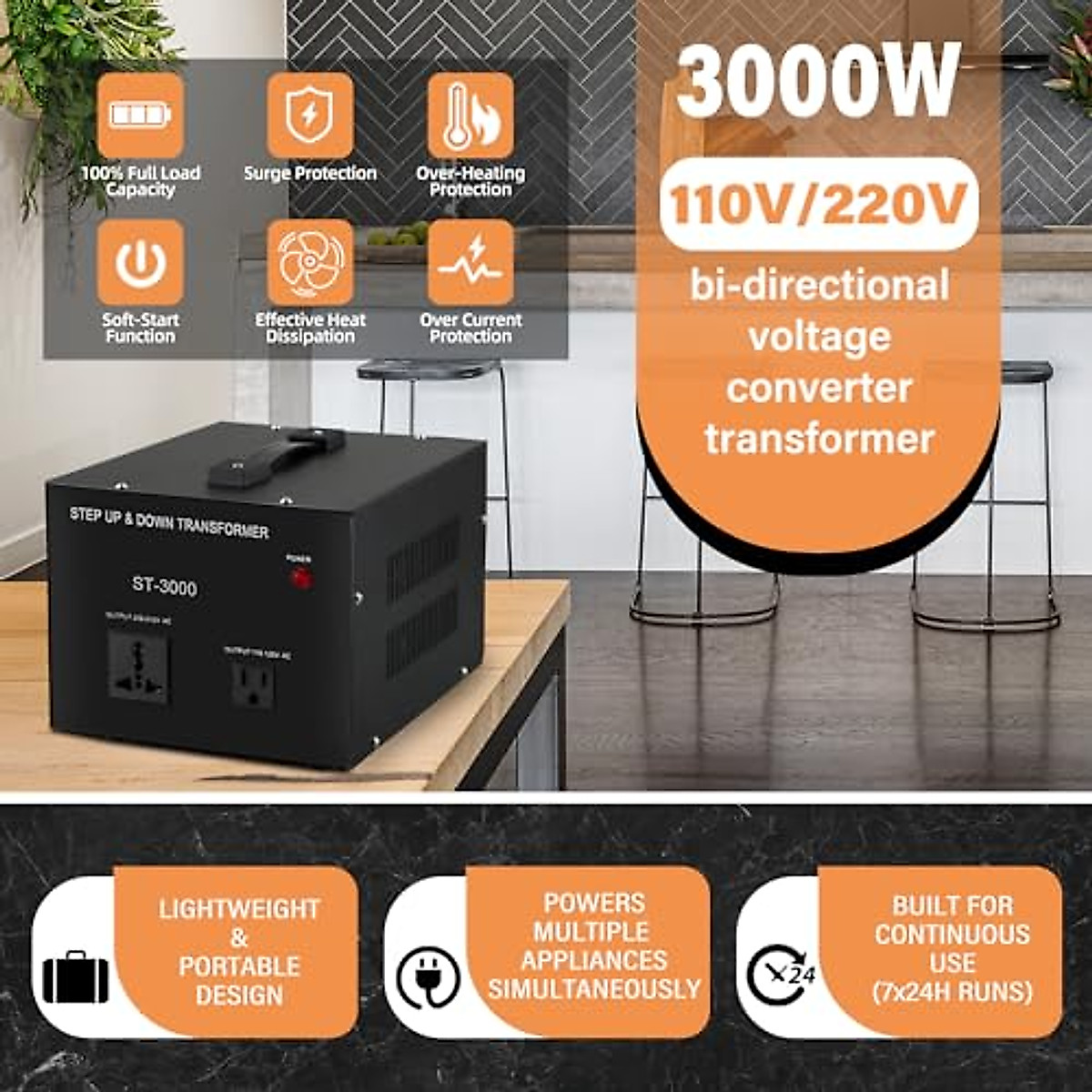 Yaeccc Voltage Converter Transformer, Step Up/Down (220V to 110V, 110V to 220V) - Efficient Power Conversion for International Travel and Home Use (3000W)