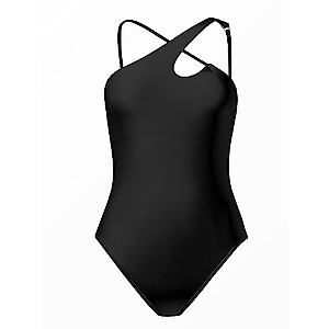 CUPSHE One Piece Swimsuit for Women Asymmetrical Bathing Suit Adjustable Straps Cutout, M Black