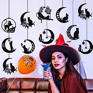 Cheerdecor Gothic Witch Halloween Decorations - 24PCS Black Halloween Party Decorations Witch Moon Cats Spider Halloween Baby Shower Birthday Party Wedding Decorations Chic House Indoor Hanging Decor