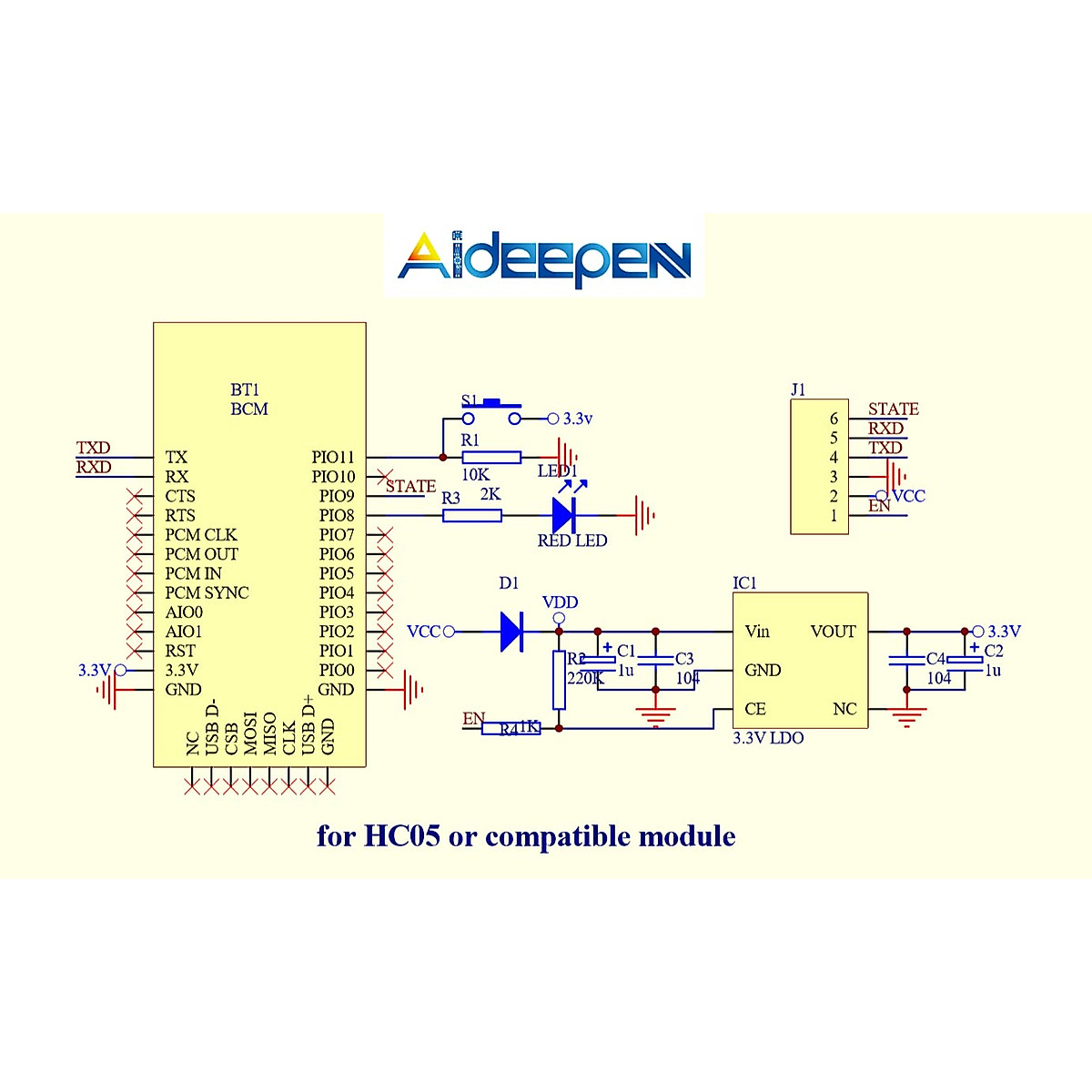 2-Pack HC-05 Board,Aideepen HC05 Pass-Through Module Slave and Master 6 Pin Serial Communication