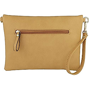B BRENTANO Fold-Over Envelope Wristlet Clutch Crossbody Bag (Mustard Yellow)