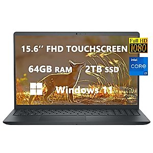 DELL Inspiron Laptops for Student & Business, 15.6'' FHD LED Touchscreen, Intel 13th Gen Core i7-1355U(10-core), Up to 5 GHz, 64GB RAM, 2TB SSD, HDMI, Wi-Fi 6, USB-C, Long Battery Life, Windows 11