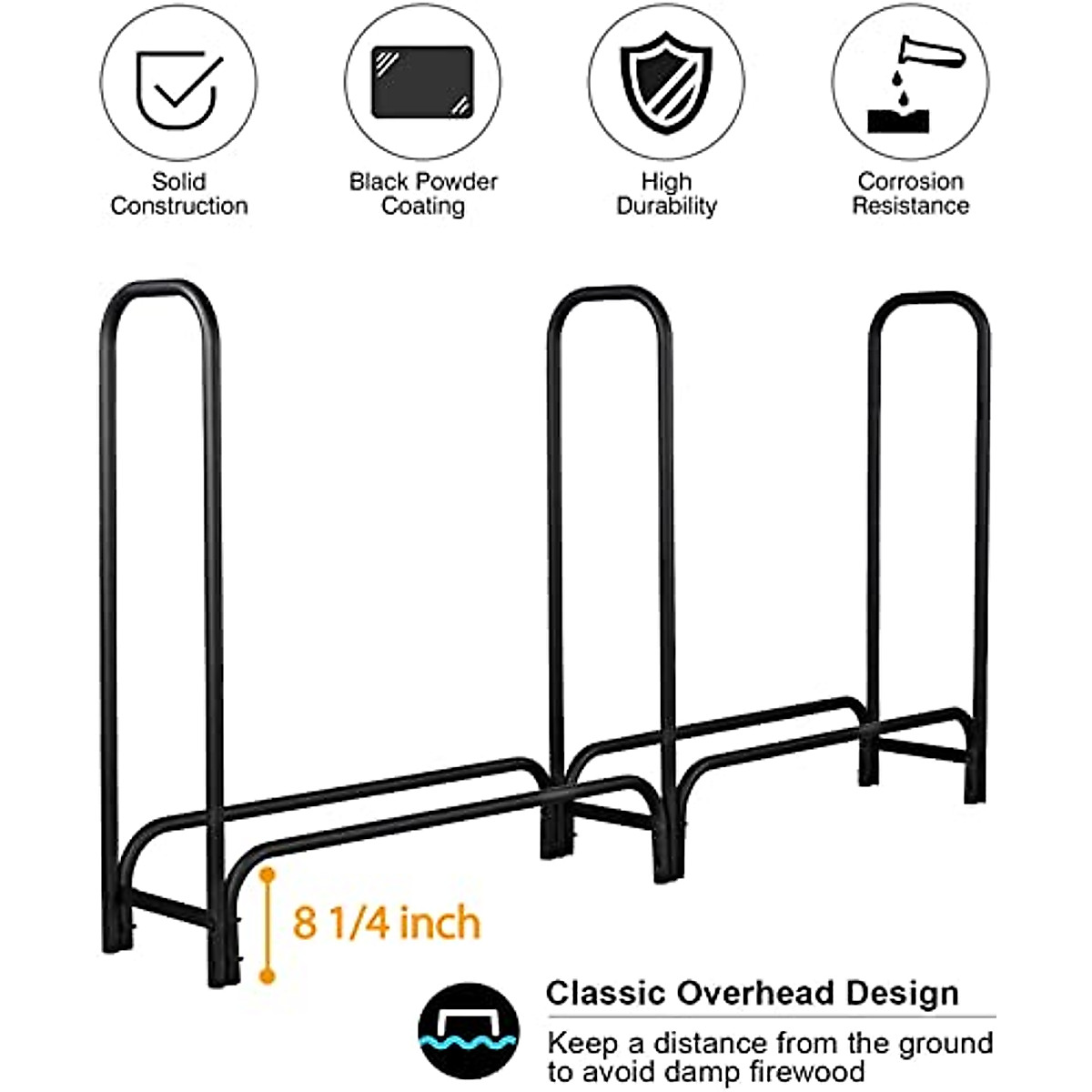 GASPRO 8FT Firewood Rack Outdoor with Cover, Adds Sturdy Middle Upright, Heavy Duty Steel Log Rack Wood Holder, Easy to Assemble