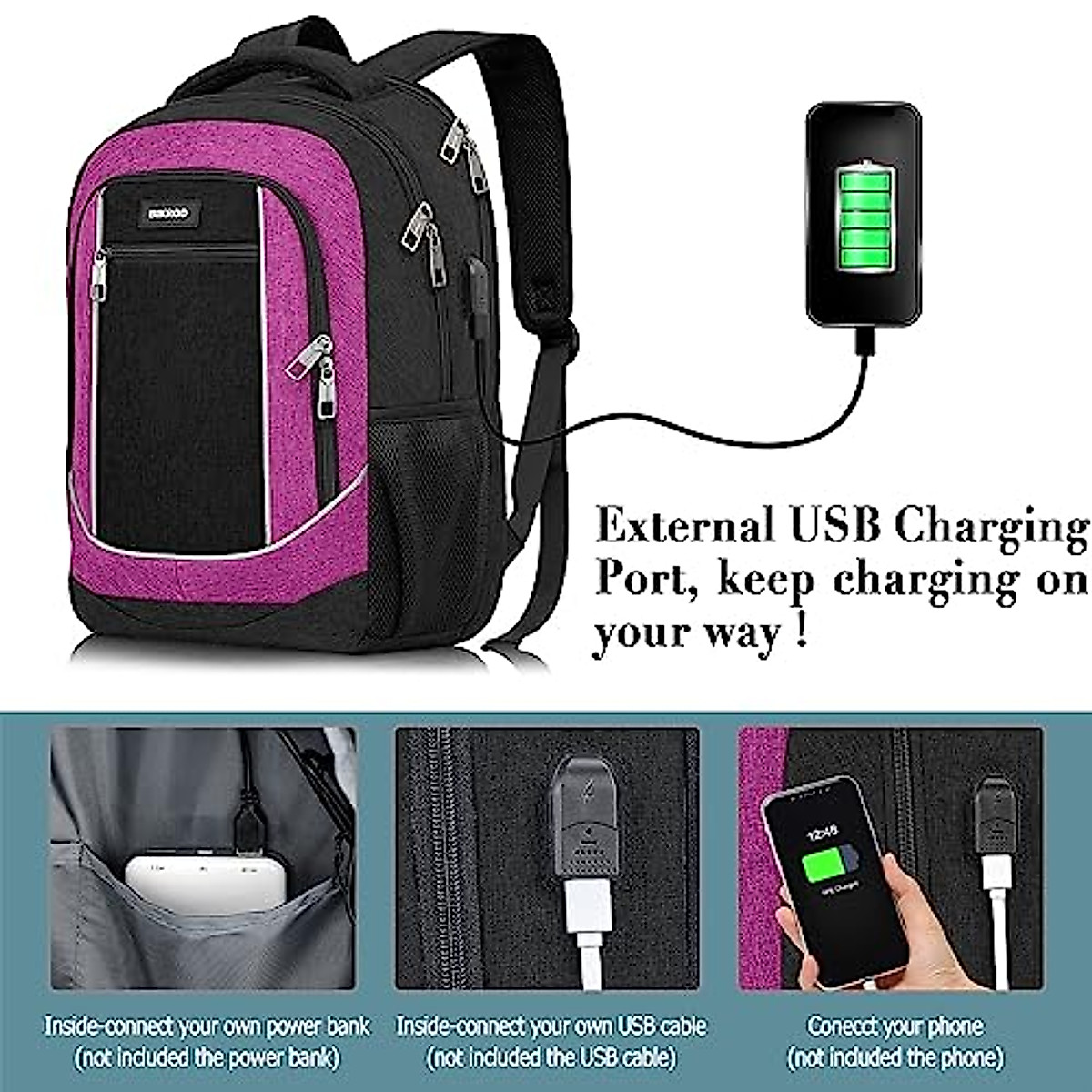 Travel Laptop Backpack for Men and Women, Backpack for School Teen Boys and Girls, Student Bookbag 15.6 inch Laptop Compartment with USB Charging Port and Anti theft Poket, Black