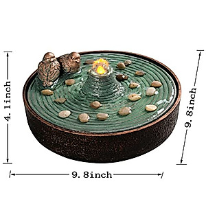 Kalona Tabletop Fountains Indoor 2 Birds Water Fountain Relaxation Ripple Peaceful Fountains Meditation Desk Fountain Artistic Fountains with LED Lighting Home/Office Decor(21122B)