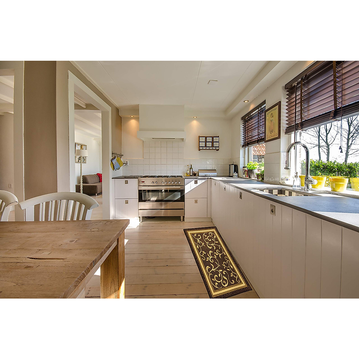 Kitchen Rug Non-Skid | Runner Mat Non-Slip Rug for Kitchen Floor with Rubber Backing Floor Mat | Low Profile (20" x 59") (1923-Brown)