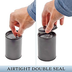 Double Seal Tea Canisters (6-Pack); Black Metal Round Tea Tins w/ Interior Molded Plastic Seal
