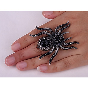 YACQ Women's Spider Stretch Rings Fit Finger Size 6.5 To 9 - Elastic Soft Band Perfect for Arthritis - Silk Scarf Holders - Lead & Nickle Free - 2-1/4 x 2-1/4 Inches - Halloween Costume Accessories