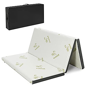 Giantex Folding Mattress Queen, 3” Tri-fold Memory Foam Mattress, Foldable Mattress Topper w/Soft Bamboo Cover, Portable Mattress w/Carrying Bag for RV Camping Guest Bed, CertiPUR-US Certified (Queen)