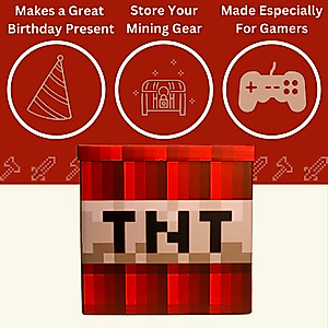 Large 14 x 14 Pixelated Box - TNT | Birthday Party Supplies | Storage Decoration and Prop, Big Birthday Box | Storage Bin Chest With Lid Gift Accessory (TnT Block)