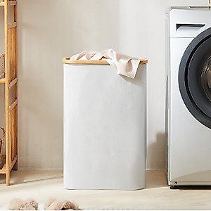 48L Slim Laundry Hamper with Lid, Tall Laundry Basket with Removable Bag, Narrow Clothes Hamper for Corner, Foldable Storage Basket with Lid for Laundry Room, Bedroom, Toys & Blankets, Grey